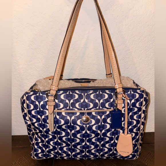 Coach | Bags | Coach Navy And Cream Tote Bag | Poshmark
